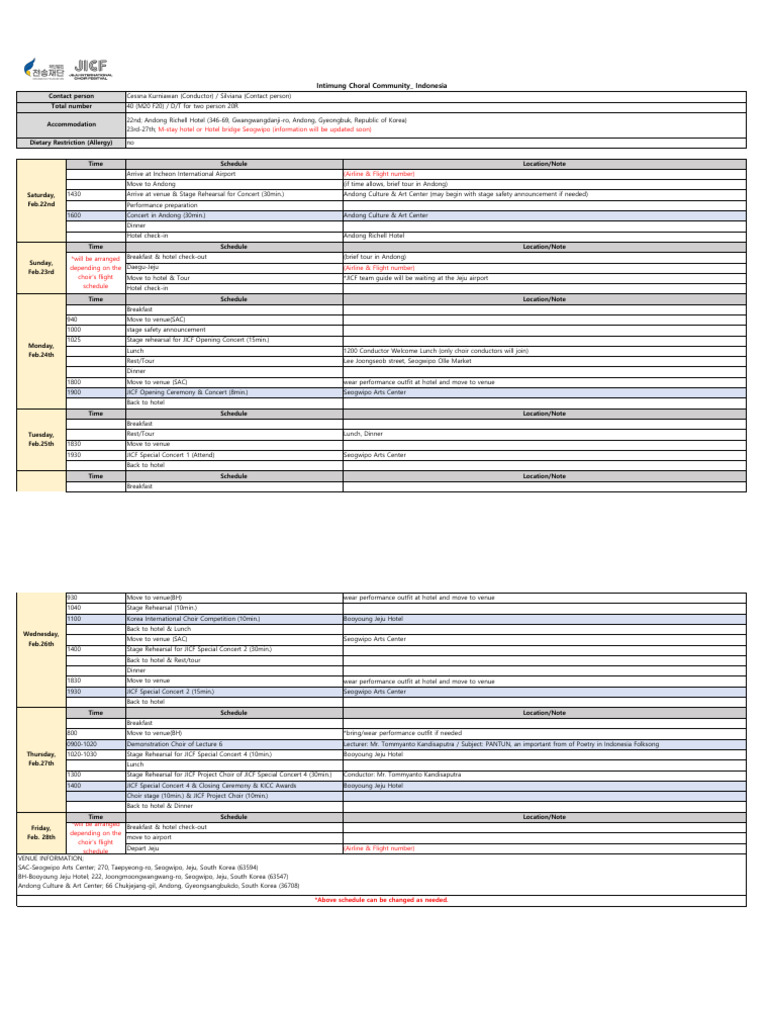 2025JICF - International Choir - Schedule - Indonesia | PDF