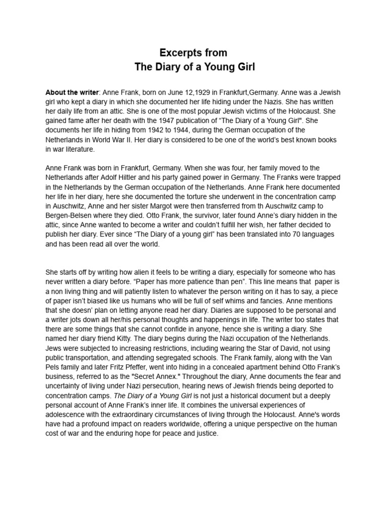 The Diary of A Young Girl | PDF | Anne Frank | The Holocaust