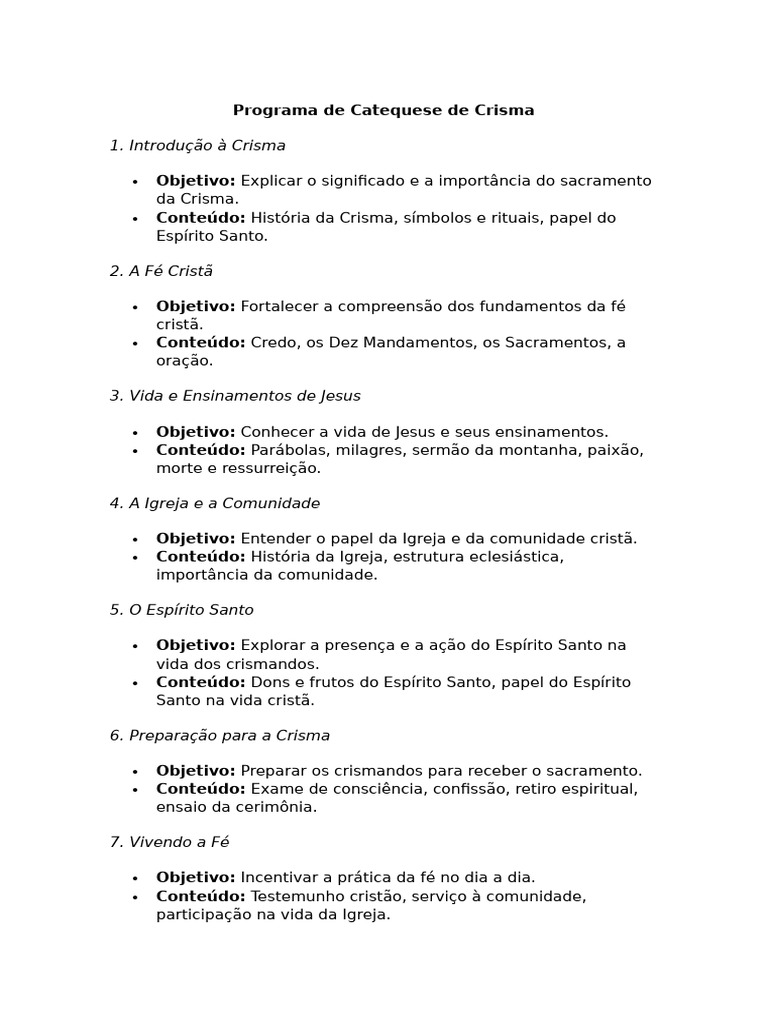 Programa de Catequese de Crisma | PDF