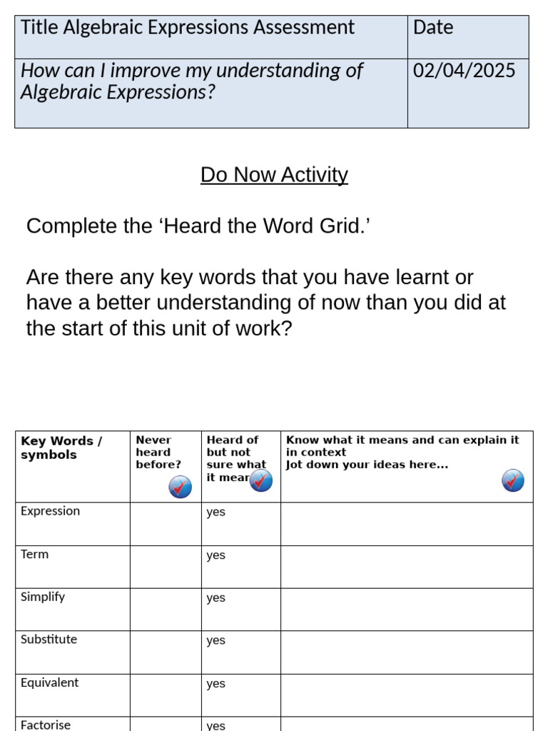O81h-Y7 Assessment - Algebraic Expressions | PDF | Quadratic Equation ...