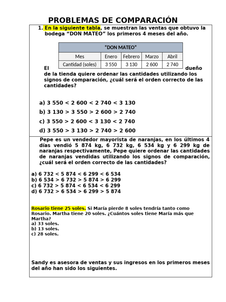 PROBLEMAS DE COMPARACIÓN | PDF | Adidas