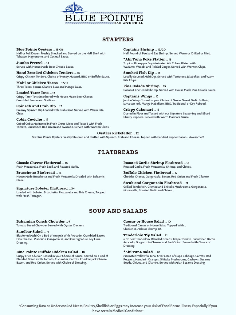 Blue Pointe Restaurant Menu Overview | PDF | Salad | Hamburgers