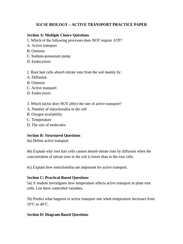 IGCSE Active Transport Questions | PDF