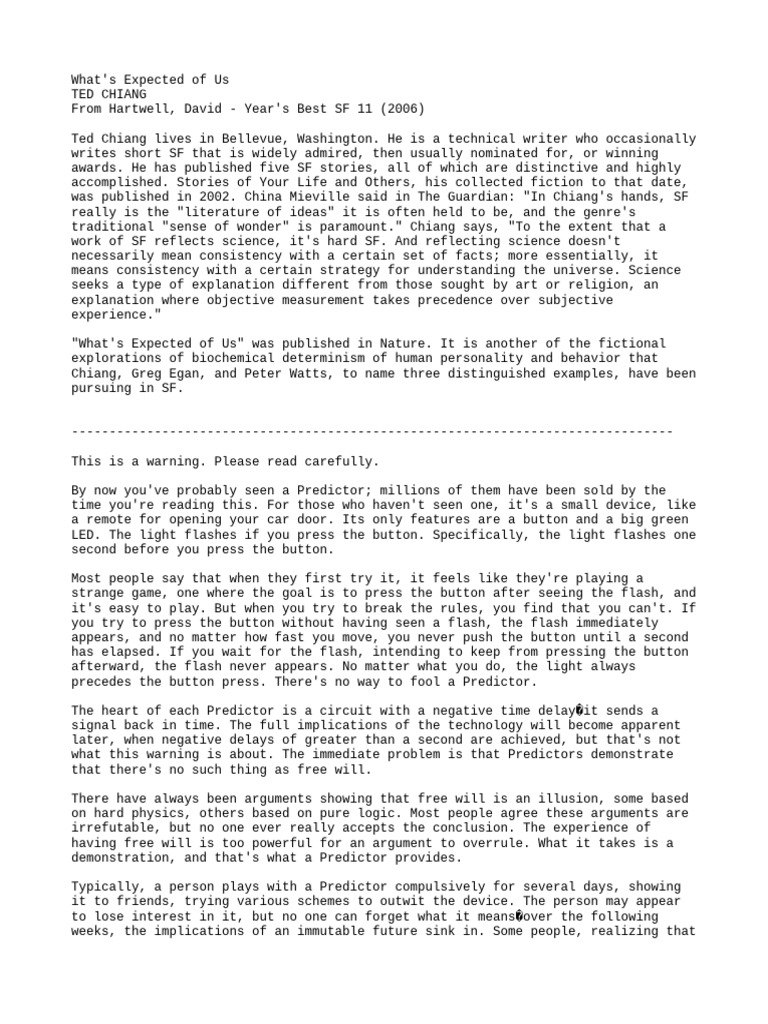 Chiang, Ted - What's Expected of Us | PDF | Free Will