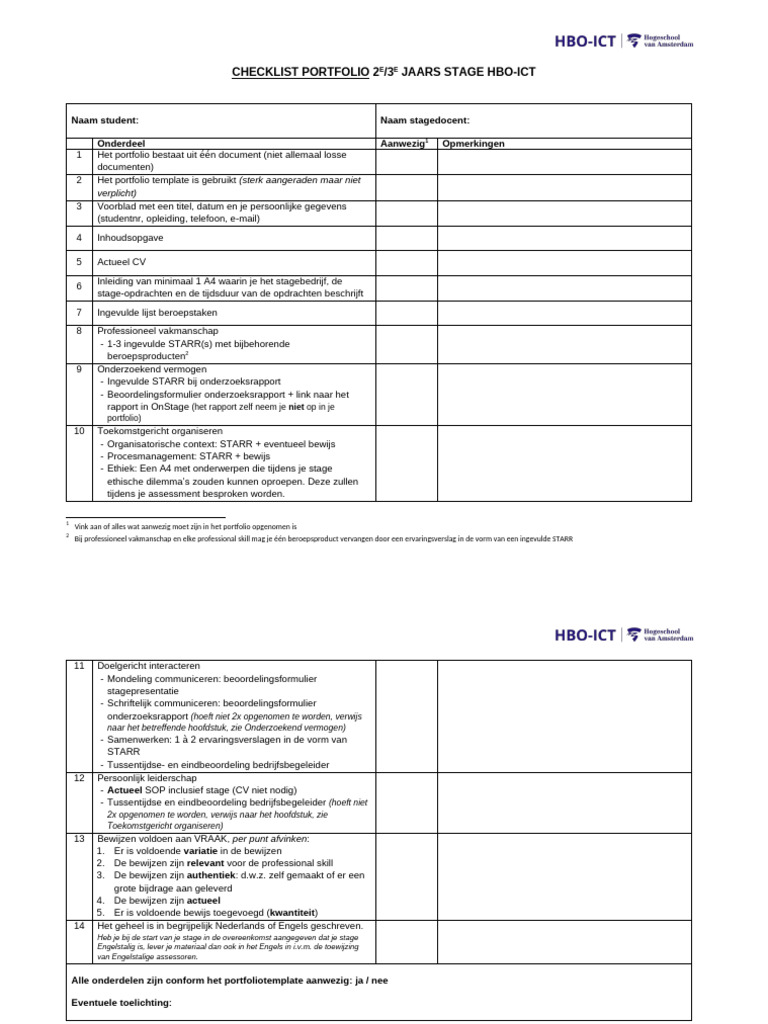 Checklist Portfolio Stage | PDF