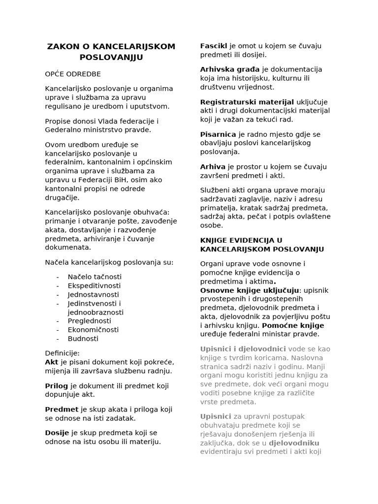 Zakon o Kancelarijskom Poslovanju | PDF