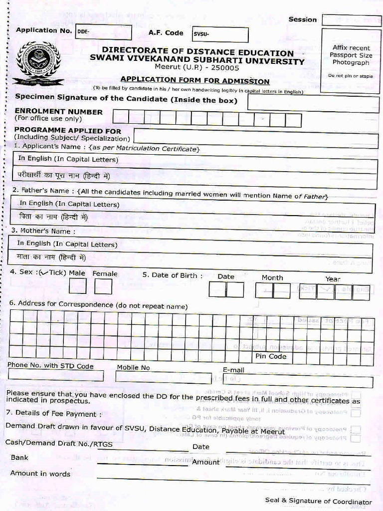 Subharti Admission Form | PDF