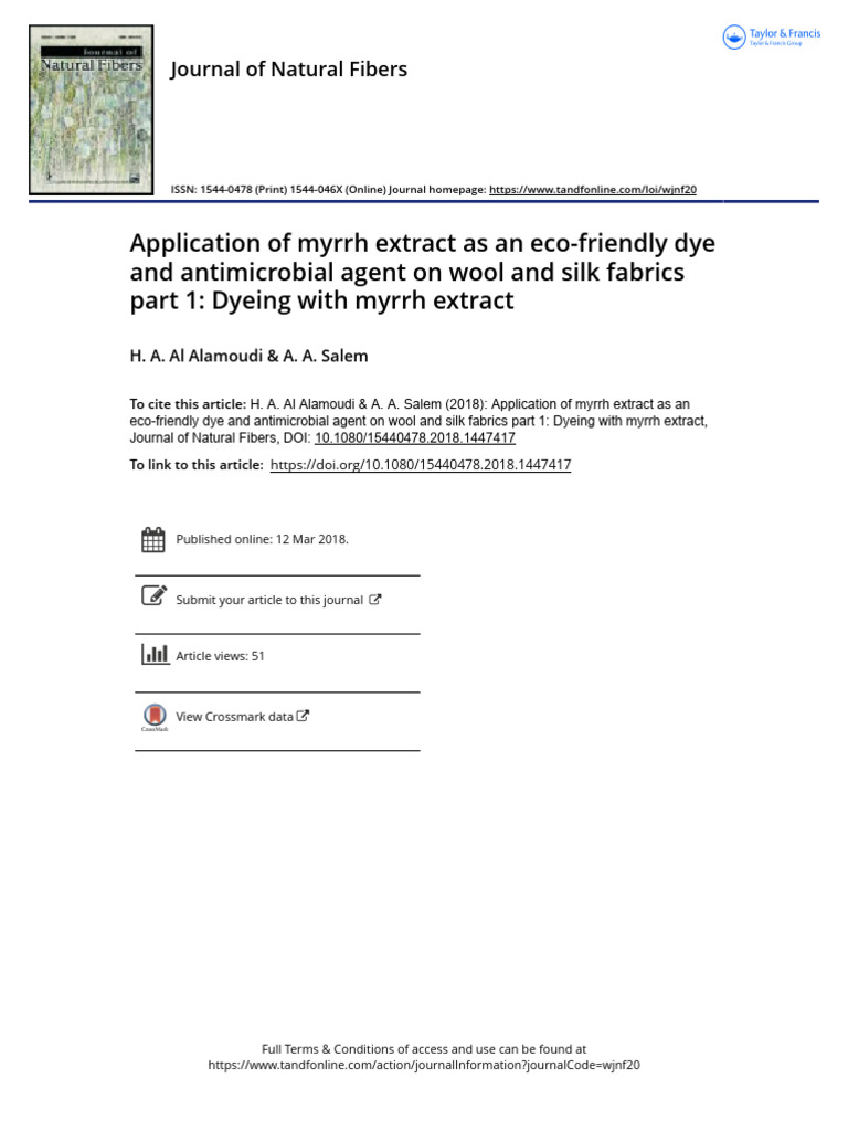 Application of Myrrh Extract As An Eco Friendly Dye and Antimicrobial ...