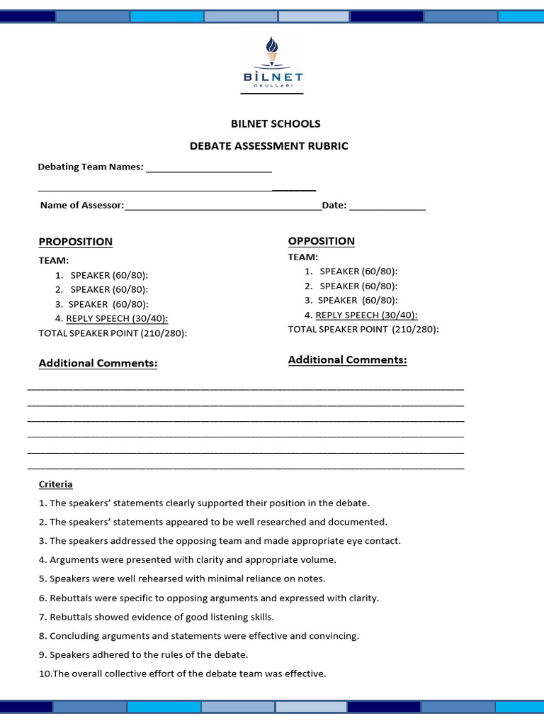 Debate Assessment Rubric | PDF