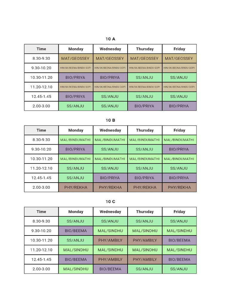 Special Timetable For April | PDF