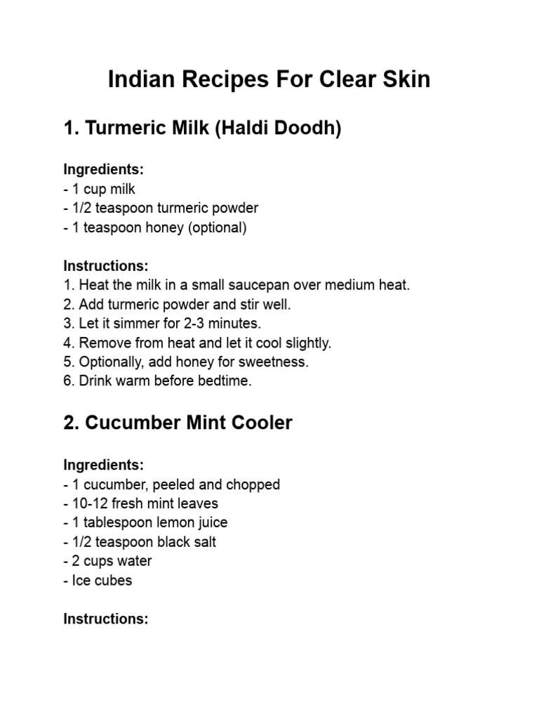 Indian Recipes For Clear Skin | PDF | Turmeric | Foods