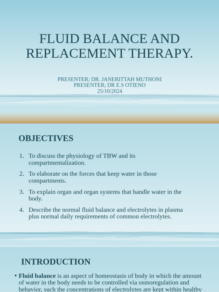 Fluid Balance and Replacement Therapy | PDF | Osmosis | Cell Membrane