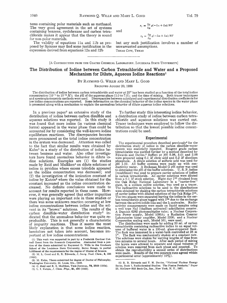 Iodine Distribution in Carbon Tetrachloride | PDF | Iodine | Acid