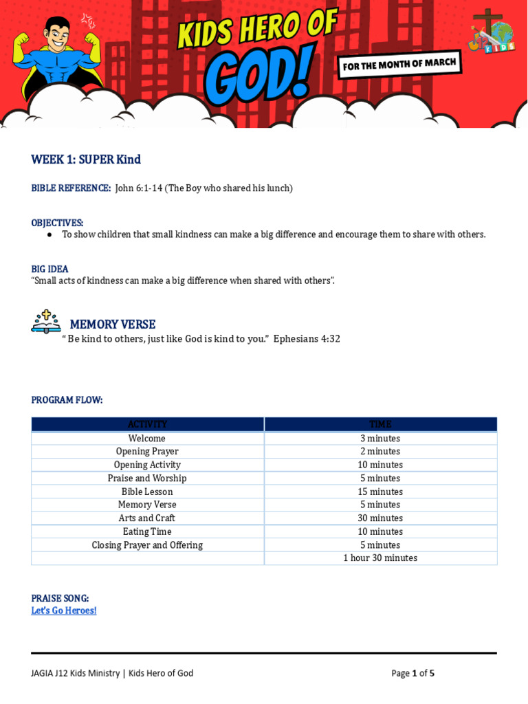 Kids Hero of God Week 3 SUPER KIND | PDF | Jesus | Prayer