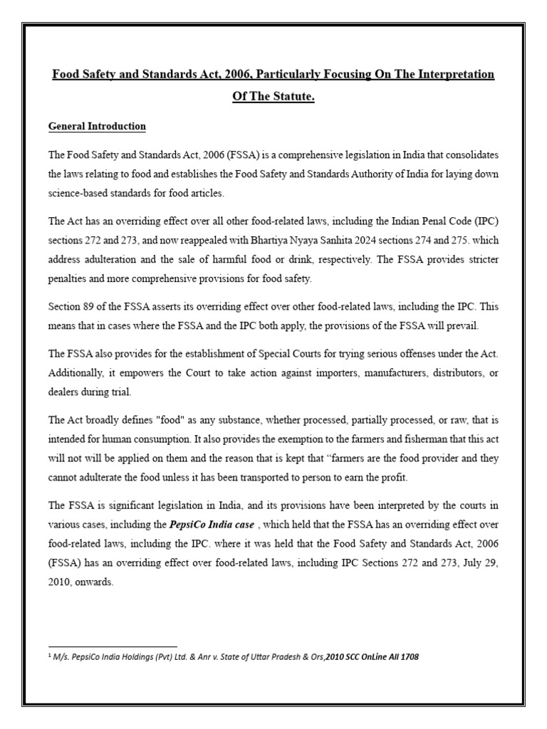 FSSA 2006: Key Sections and Interpretations | PDF | Food Safety ...