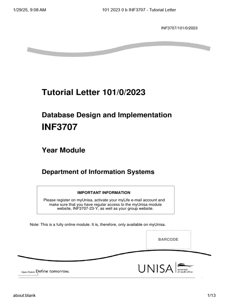 INF3707 Database Design Tutorial 2023 | PDF | Databases | Sql