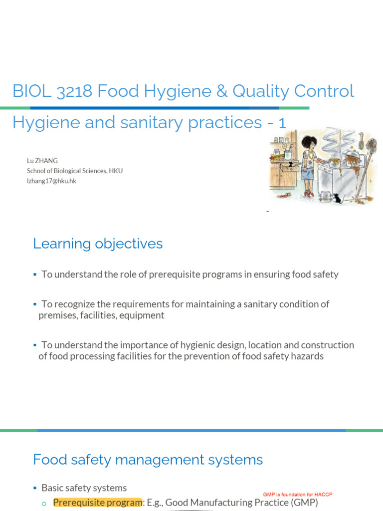 L5 - Hygiene and Sanitation Practice-1 | PDF | Food Safety | Sanitation