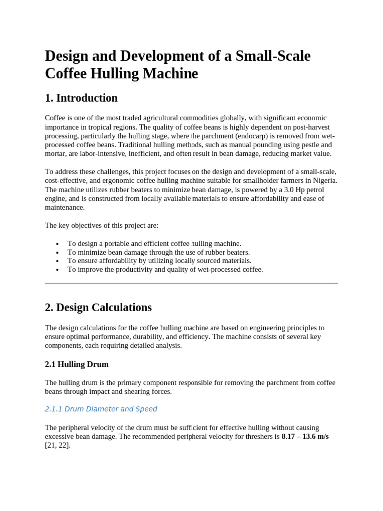 Small-Scale Coffee Hulling Machine Design | PDF | Belt (Mechanical ...