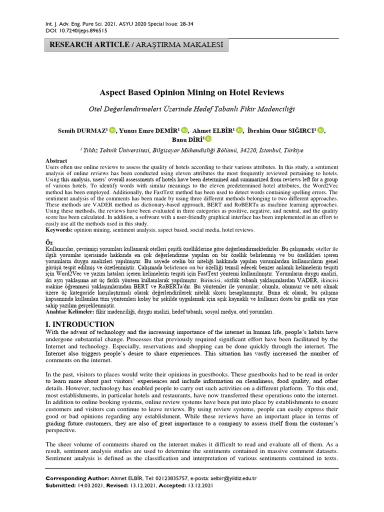 Aspect Based Opinion Mining On Hotel Rev | PDF | Artificial Intelligence | Intelligence (AI ...