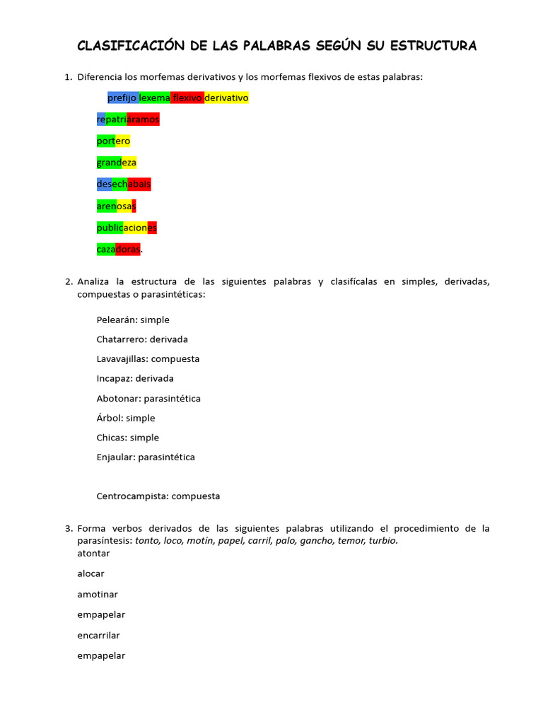 Clasificación de Palabras por Estructura | PDF | Palabra | Sintaxis
