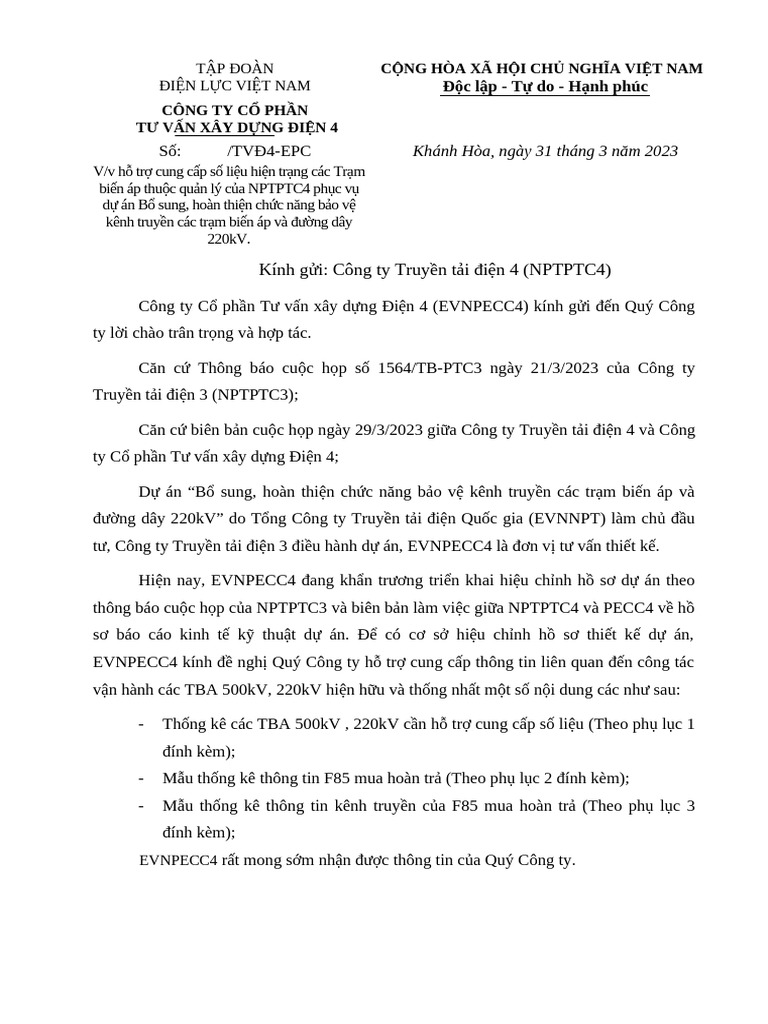VB Gui TT4 Xin Ho Tro Cung Cap So Lieu | PDF