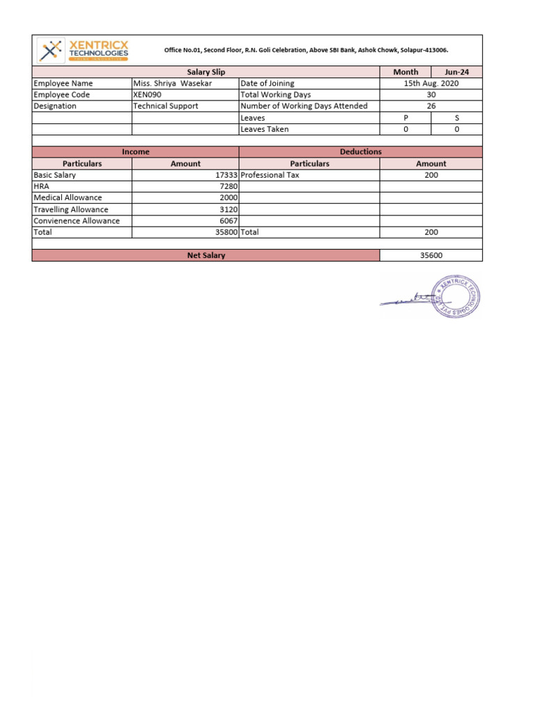 June Salary Slip 2024 | PDF