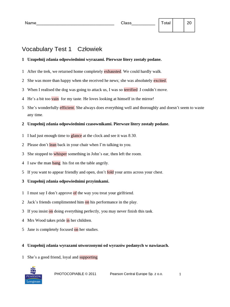 Vocabulary Test Unit 1 | PDF