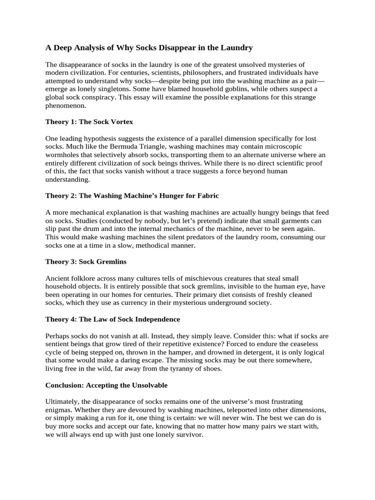 A Deep Analysis of Why Socks Disappear in The Laundry | PDF | Washing ...