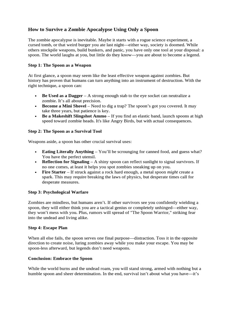 How to Survive a Zombie Apocalypse Using Only a Spoon | PDF