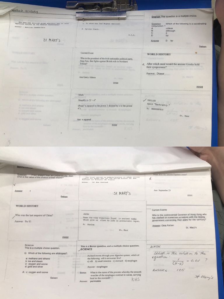 Brain Bowl Questions | PDF