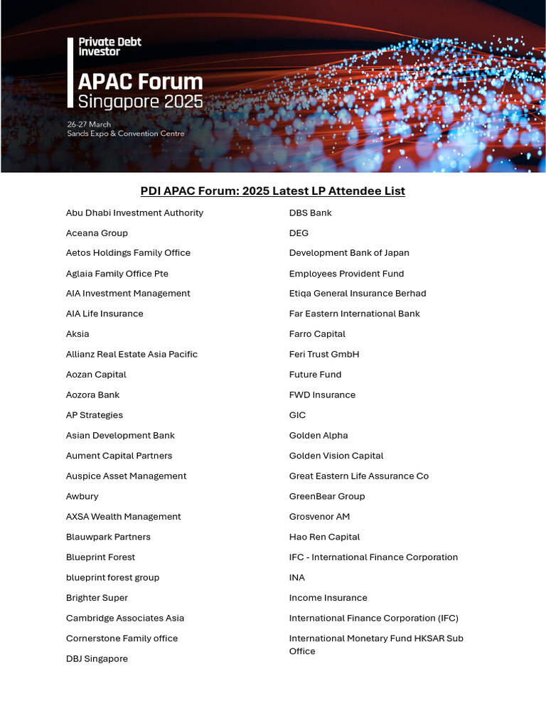 PDI APAC 2025 - LP List - 07.03 | PDF | Financial Services | Investing