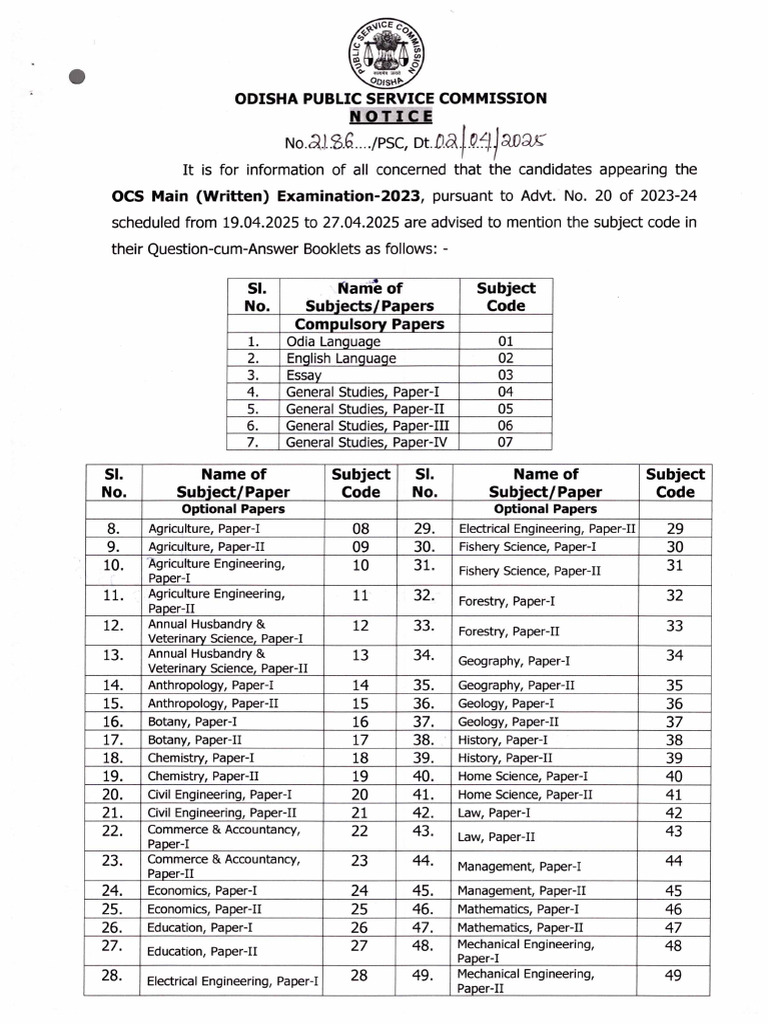 202324 Subject OCS | PDF