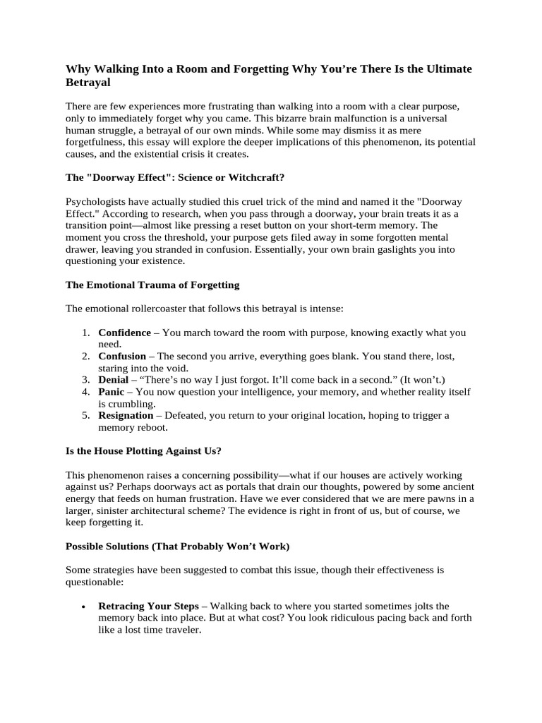 Why Walking Into A Room and Forgetting Why You | PDF | Cognitive ...