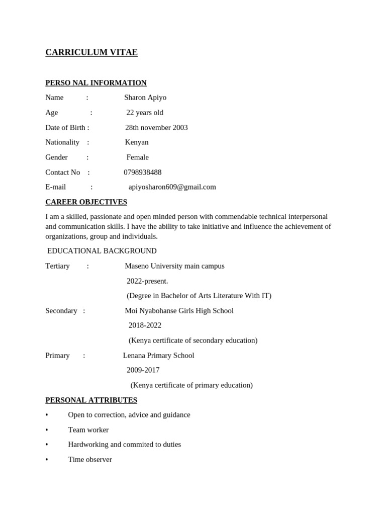 CARRICULUM VITAE Sharon | PDF