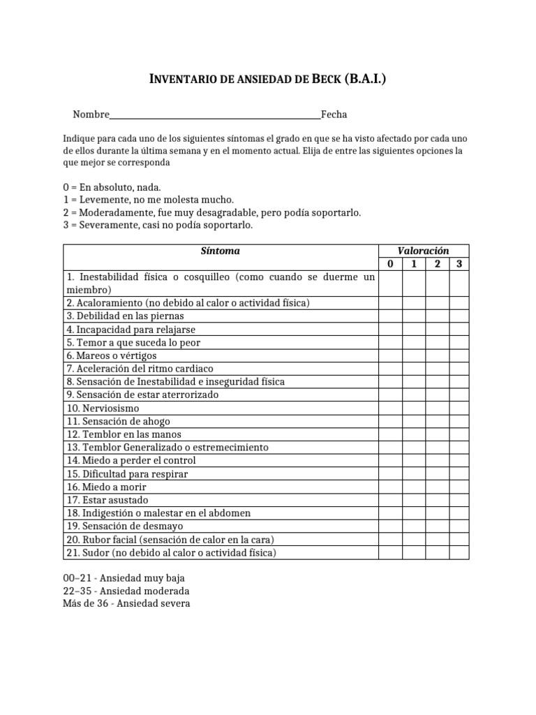 Ansiedad de Beck | PDF