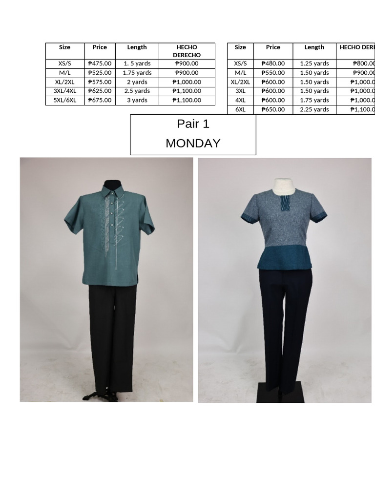 Size and Price List for Uniforms | PDF
