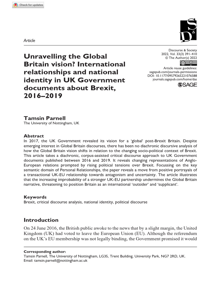 Unravelling the Global Britain Vision International Relationships and ...