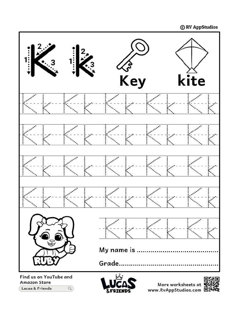 254 Free Printable Worksheets For Kids Alphabet Letter KK Tracing BW | PDF