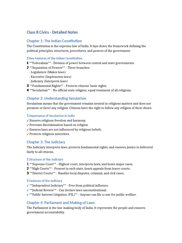 Class 8 Civics Detailed Notes | PDF | Judiciaries | Supreme Courts