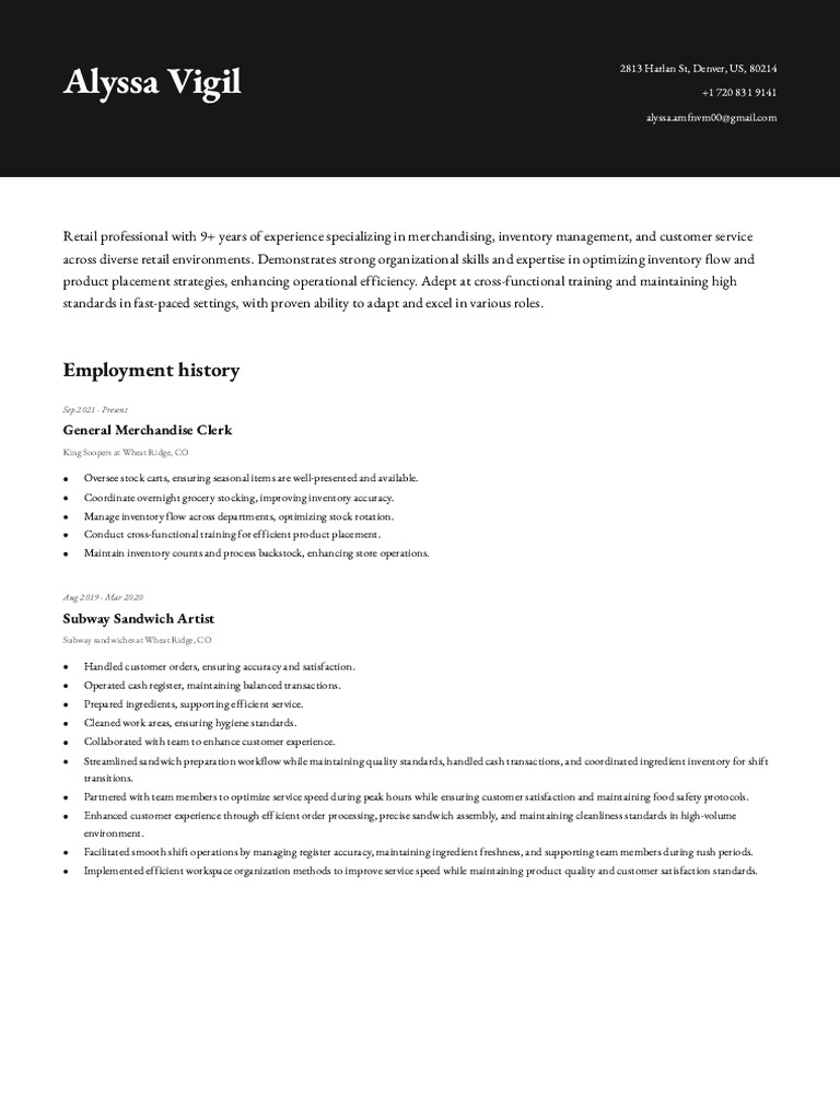 Alyssa-Vigil 2025 Resume | PDF | Inventory | Retail