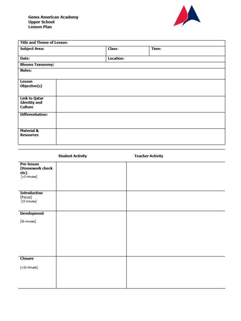 Lesson Plan Format GAAQ | PDF