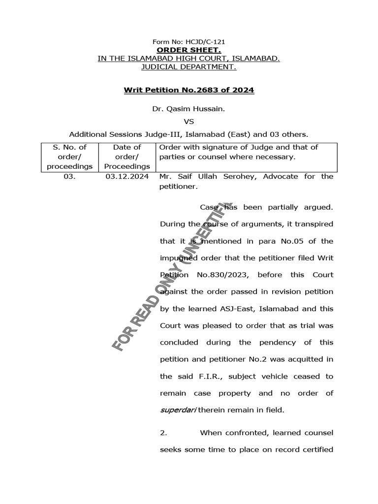Writ Petition No.2683 of 2024 Order Summary | PDF
