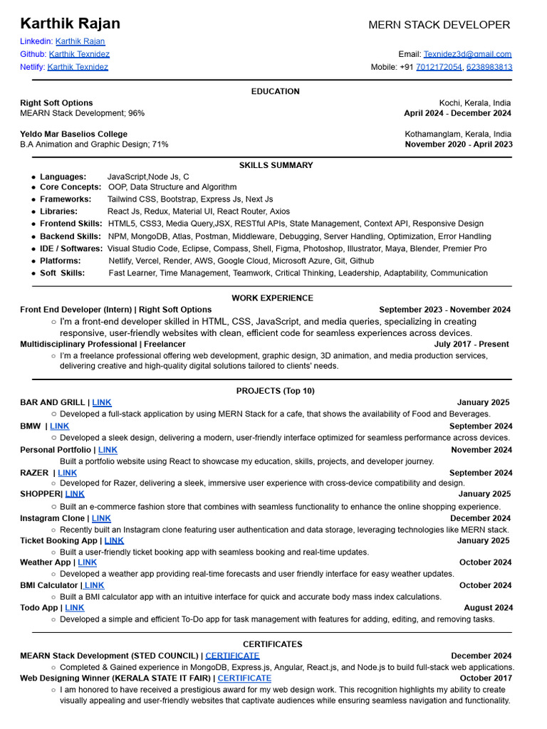 Karthik Rajan ATS Resume | PDF | Mobile App | Information Technology