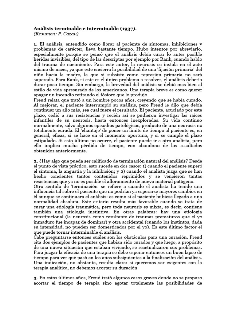 Análisis Terminable e Interminable - Resumen Articulo Freud | PDF ...
