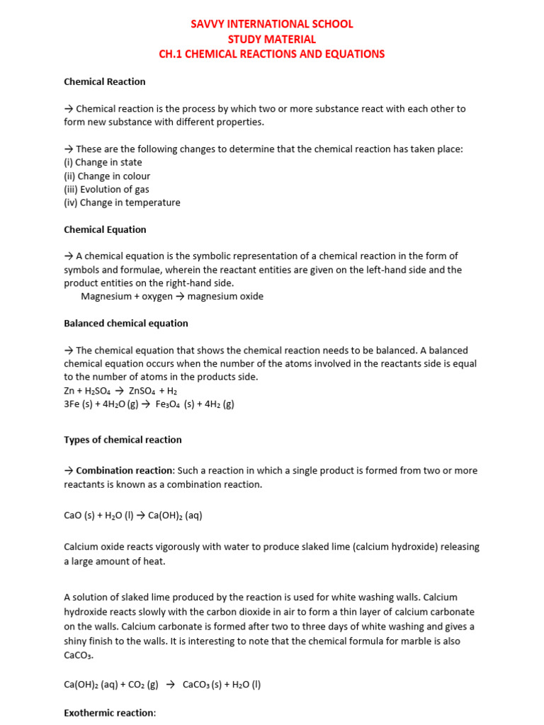 Chemical Reactions and Equations Guide | PDF | Chemical Reactions | Redox