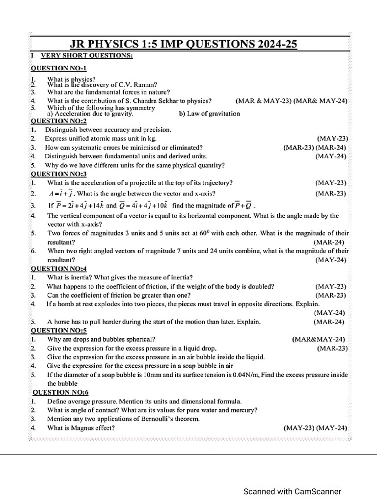 JR - Physics IMP QUESTIONS | PDF