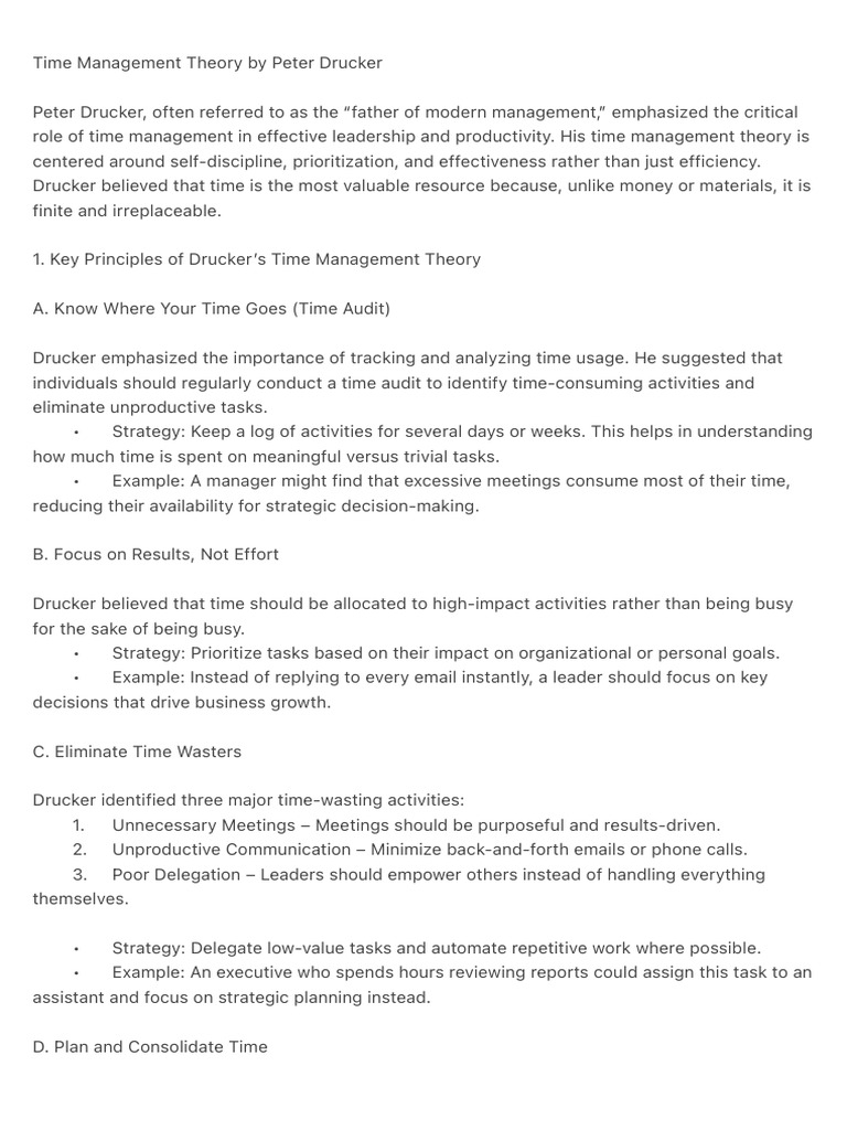 Time Management Theory by Peter Drucker | PDF | Time Management ...