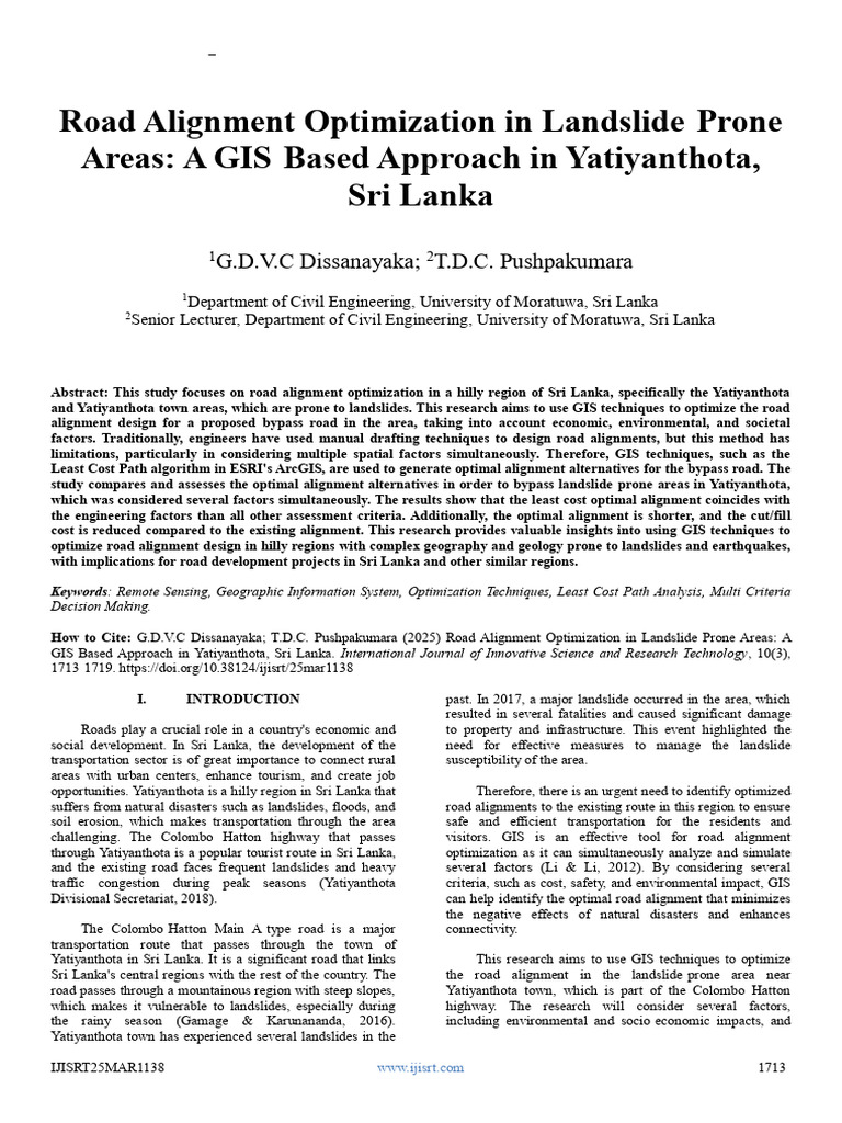Road Alignment Optimization in Landslide-Prone Areas: A GIS-Based Approach in Yatiyanthota, Sri ...