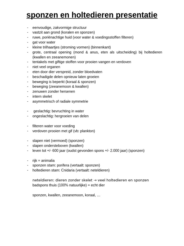 Sponzen en Holtedieren Presentatie | PDF