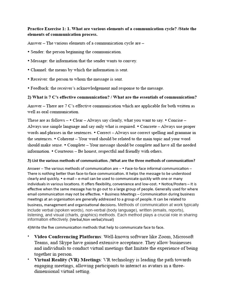 Practice Exercise Communication Skill | PDF | Communication | Infographics